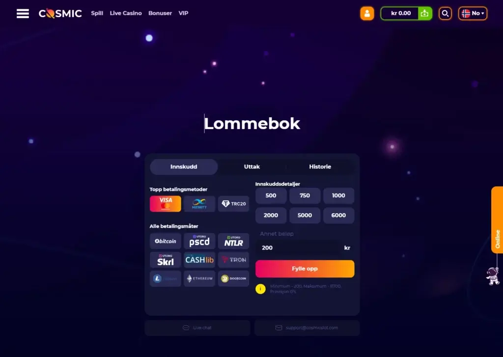 Cosmicslot Anmeldelse 2024 | 100% opptil 5700 kr + 100 free spins